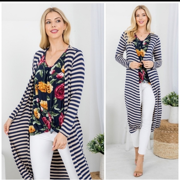 Tops | New Floral Rose Striped Carigan Top | Poshmark